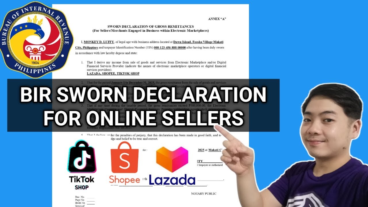 BIR Sworn Declaration for Online Sellers - Lazada Shopee Tiktok Shop ...