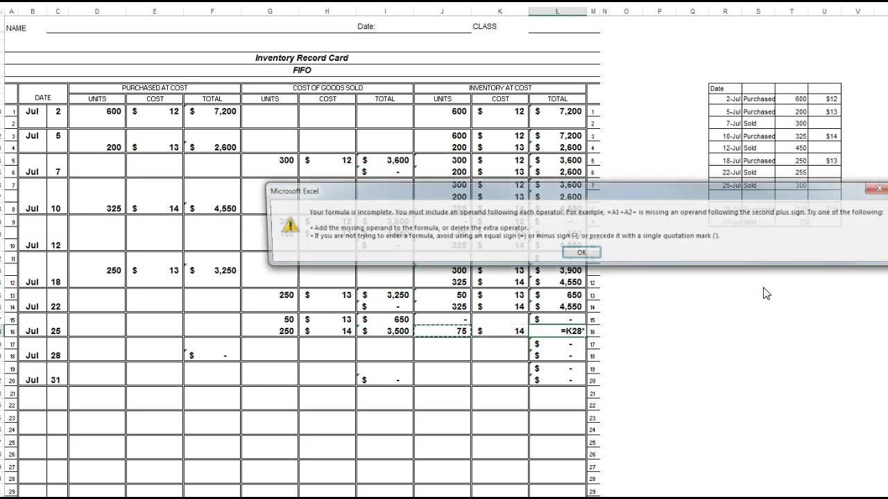 FIFO Inventory Example - YouTube