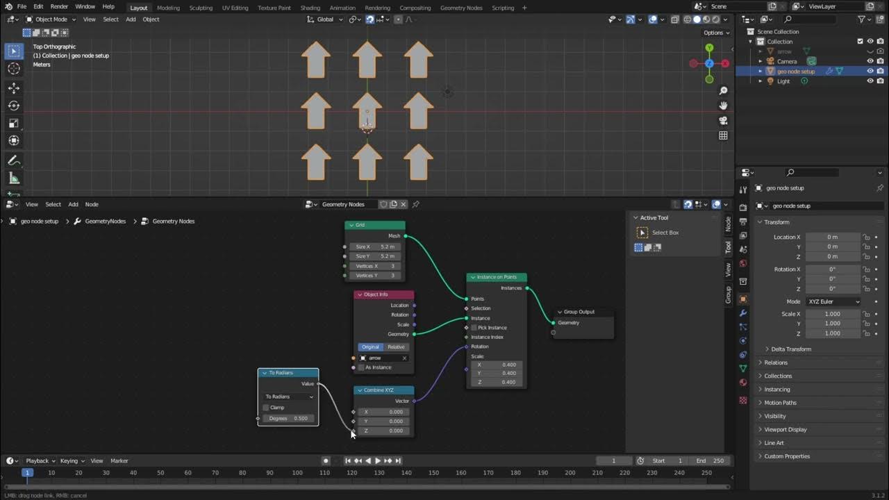 Blender - Geometry Nodes - random rotation of instances with animation ...
