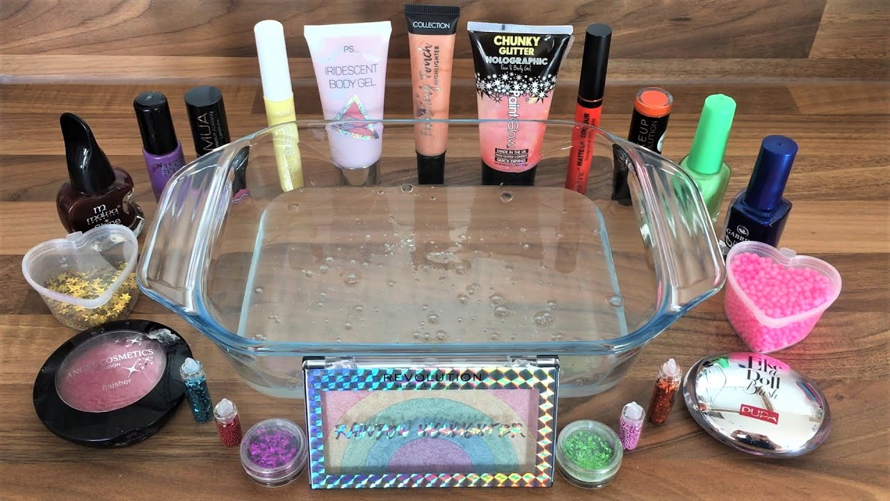 ASMR Mixing Makeup Eyeshadow into Clear Slime Satisfying Slime Video ...