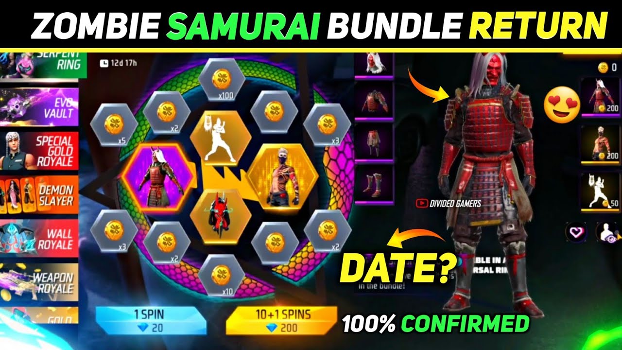 Free Fire Zombie Samurai Bundle Return Date 😍 - Zombie Samurai Bundle ...