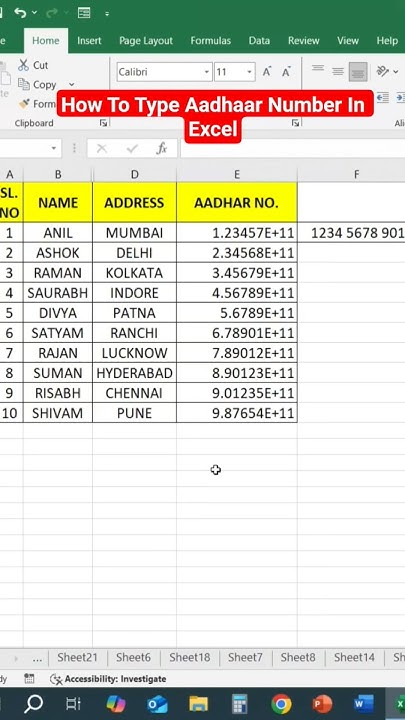 How to Type Aadhaar Number In Excel #excel #exceltips #exceltricks #shorts - YouTube