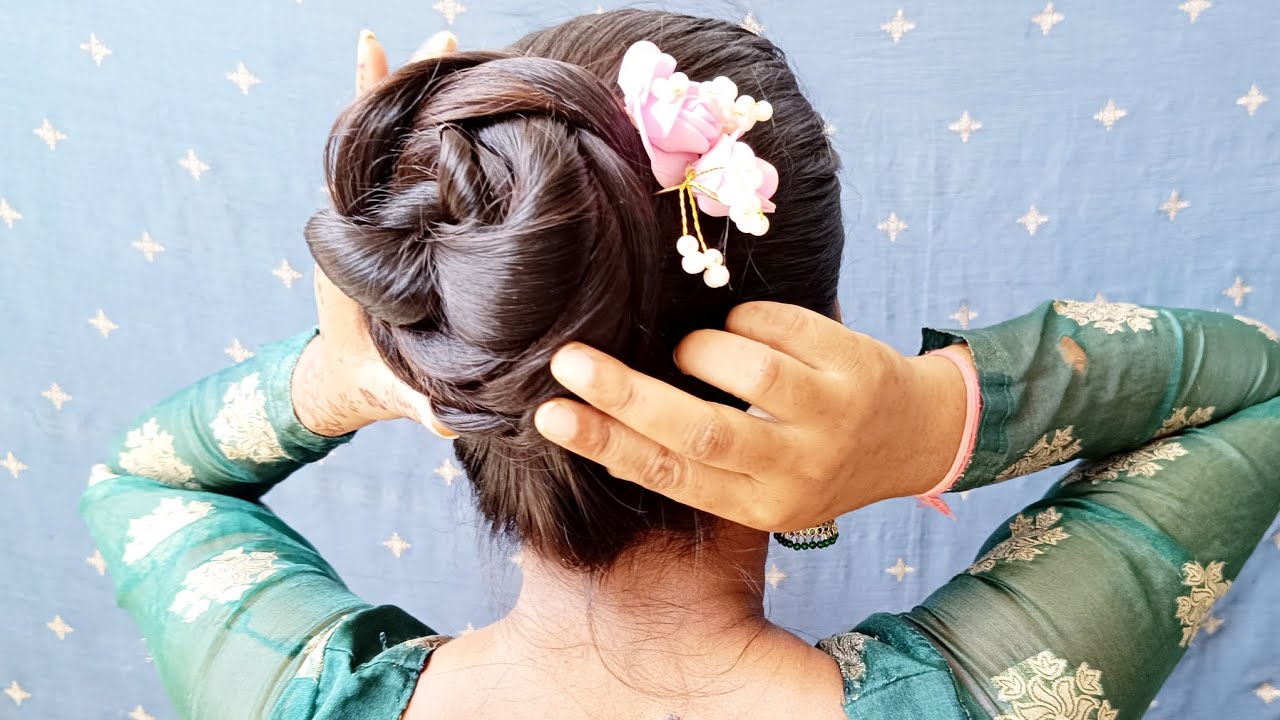Traditional! Bun Hairstyle For Wedding Guest | Quick Juda Hairstyle For ...