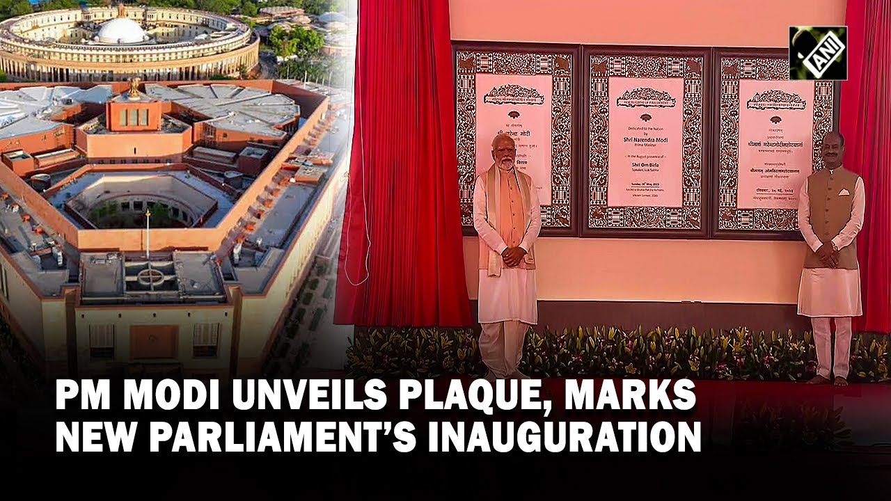 PM Modi unveils plaque to mark inauguration of new Parliament building ...
