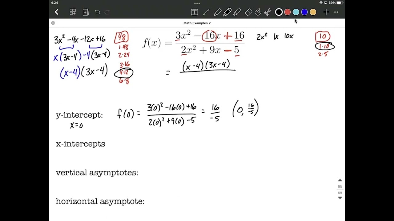 Rational Function | y-intercept, x-intercepts, vertical asymptotes ...