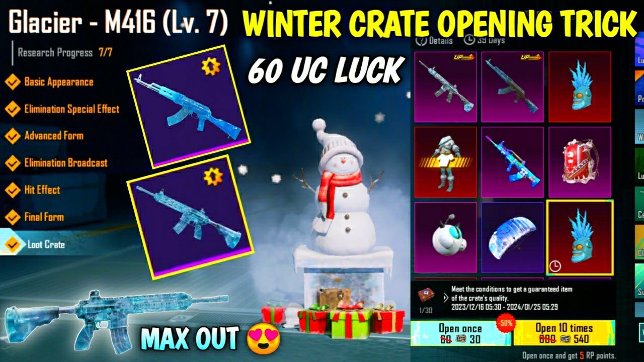 M416 GLACIER & AKM GLACIER OPENING TRICK BGMI || WINTER CRATE OPENING ...
