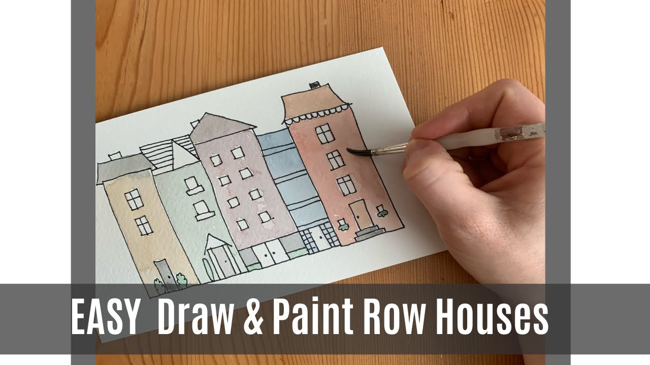 Draw & Watercolor Colorful Row Houses // Easy Beginner Watercolor Idea ...