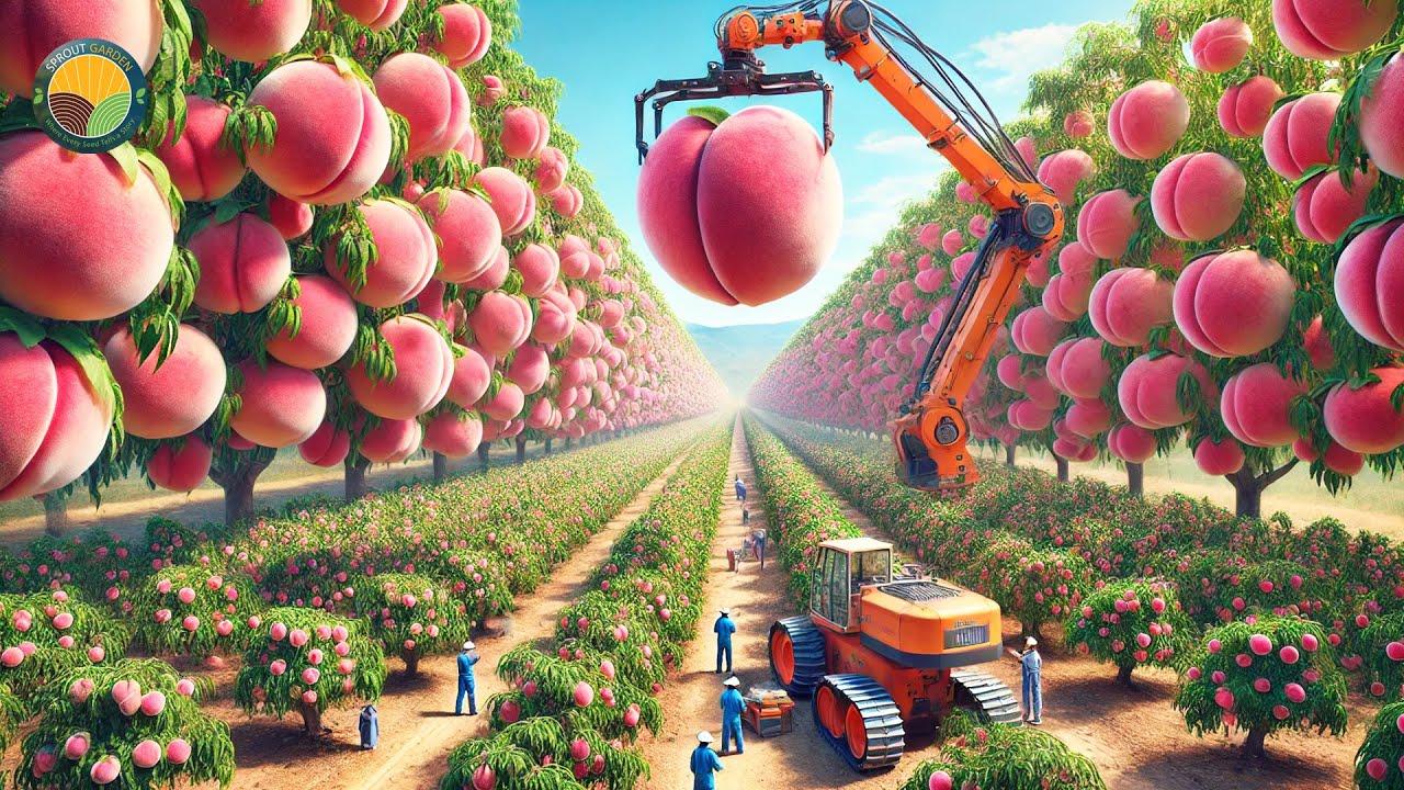 How Farmers Harvest Tons of Peaches: Canned Peach Processed in Factory ...
