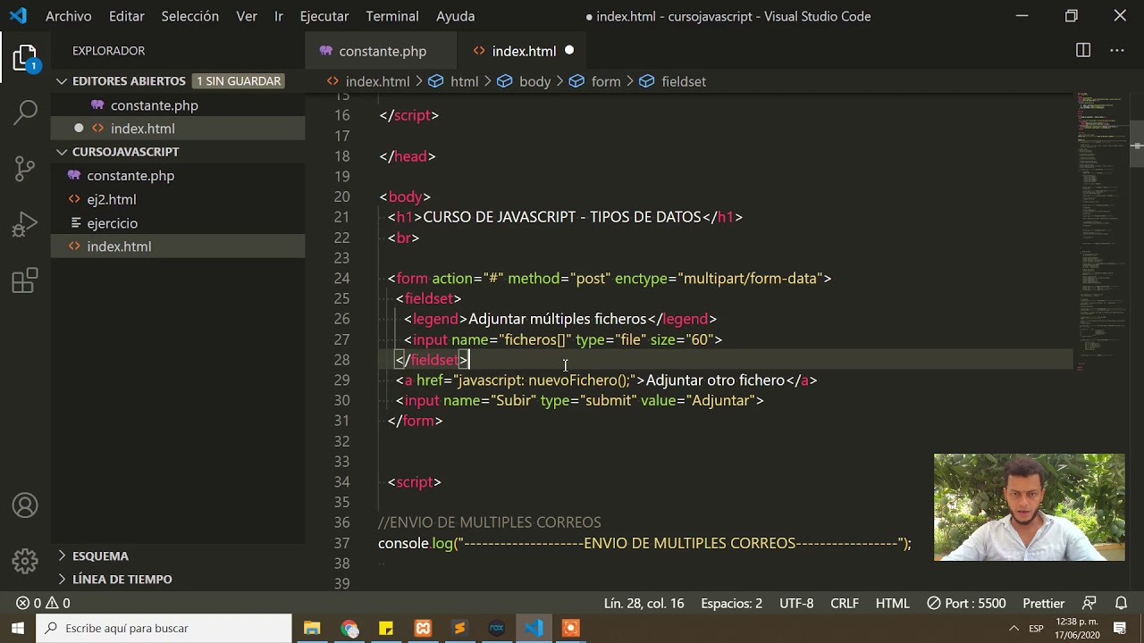 FUNCIONES CON JAVASCRIPT EJERCICIO CON CAMPO FILE - YouTube