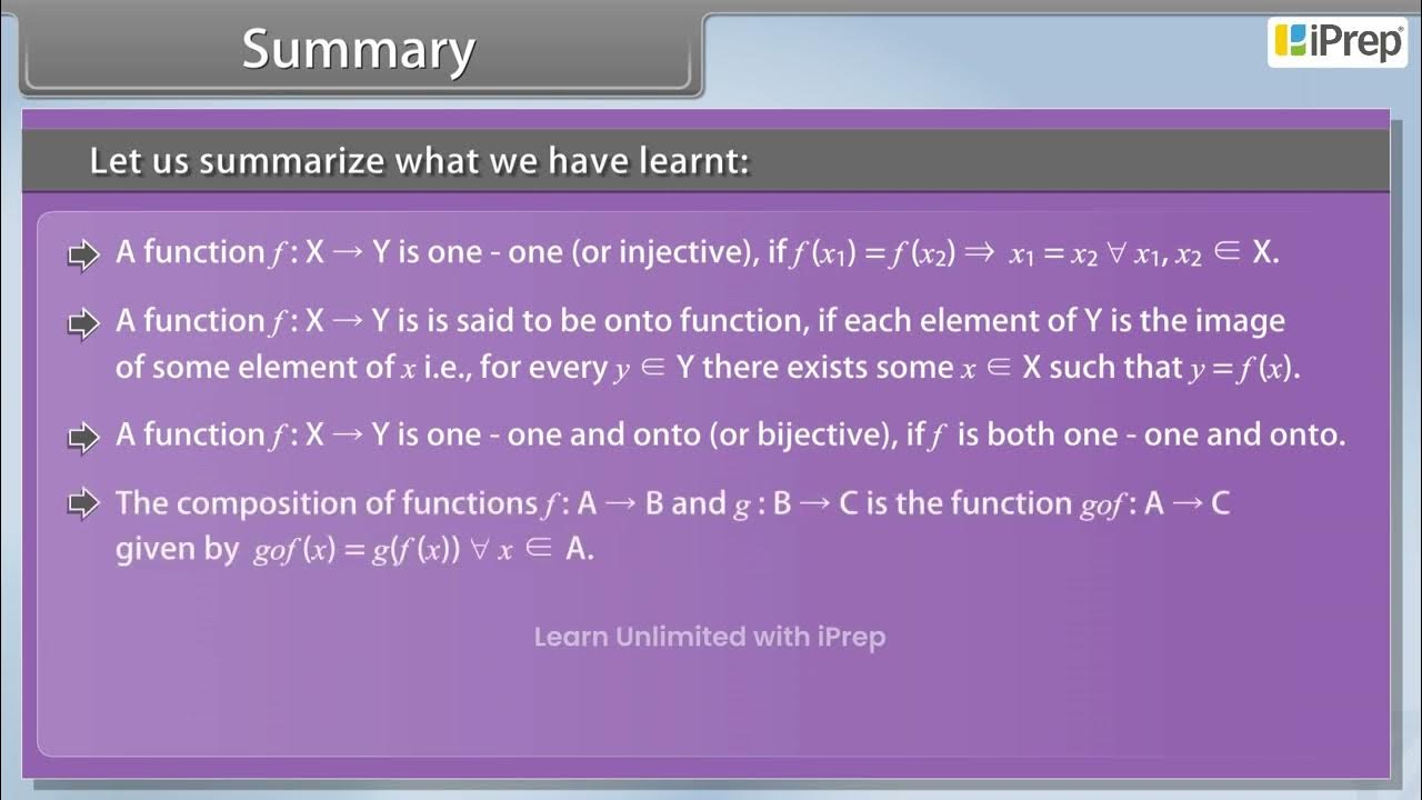 Summary - Relations and Functions | Relations and Functions | Math | Class 12th | iPrep - YouTube