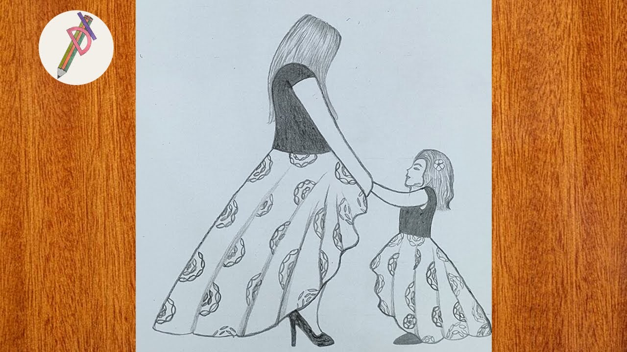 How to draw mother and daughter drawing easy || mother's day || Drawing ...