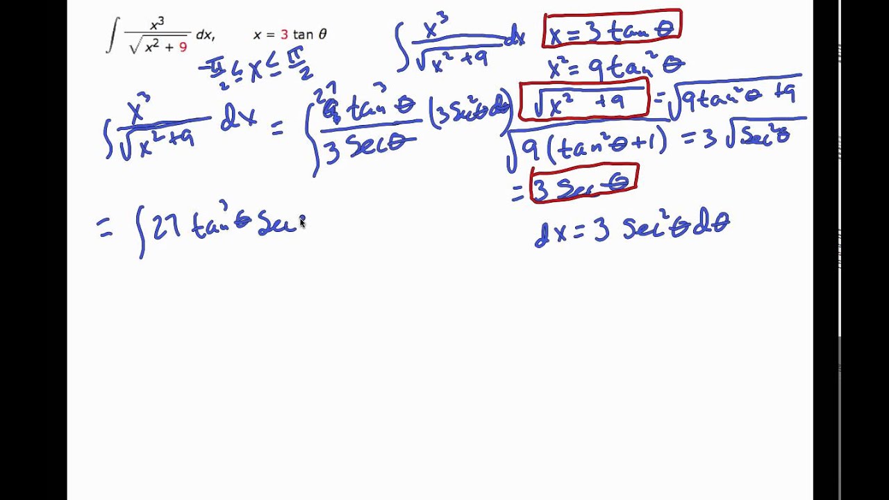 Calculus 2 Trig substitution integration example 2 - YouTube