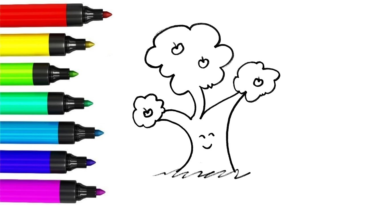 How To Draw A Tree Step By Step|Tree Drawing Easy|Kids Cute Drawing ...