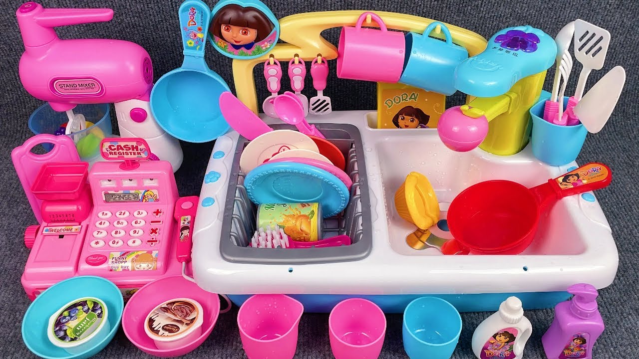 8 Minutes Satisfying with Unboxing Dora Pool Sink Kitchen Toys Set ...