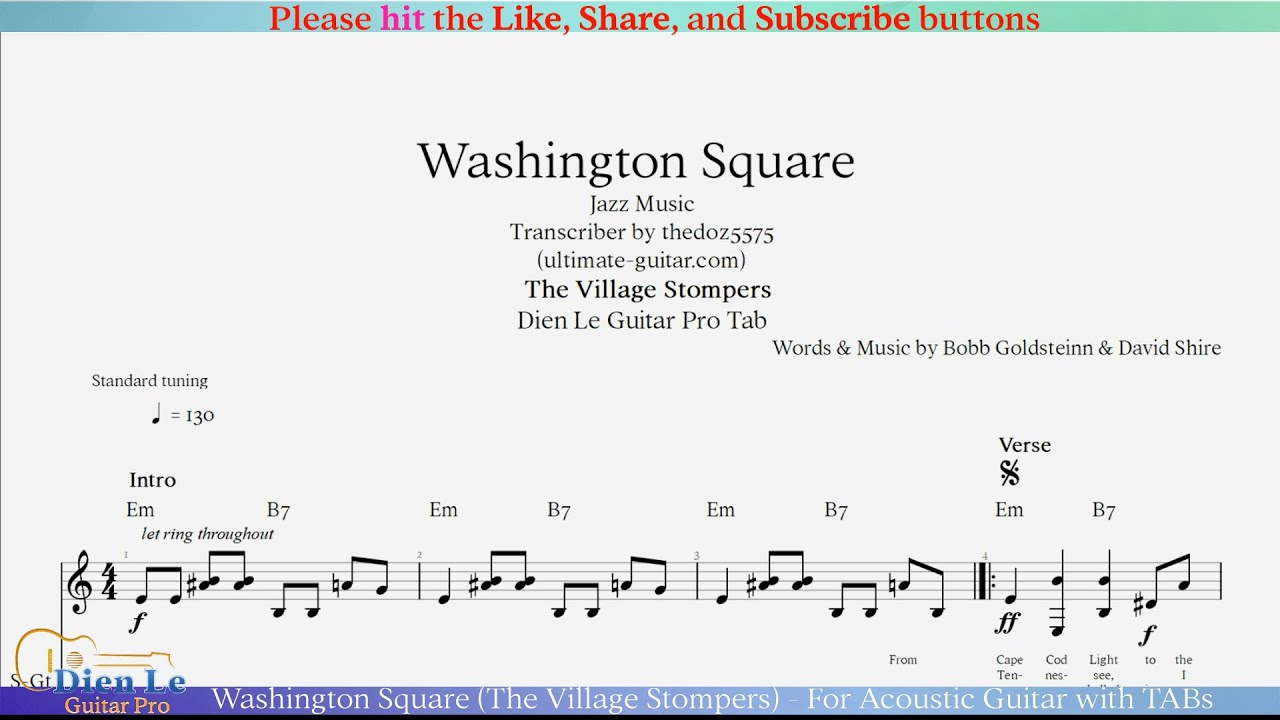Washington Square (The Village Stompers) - For Acoustic Fingerstyle ...