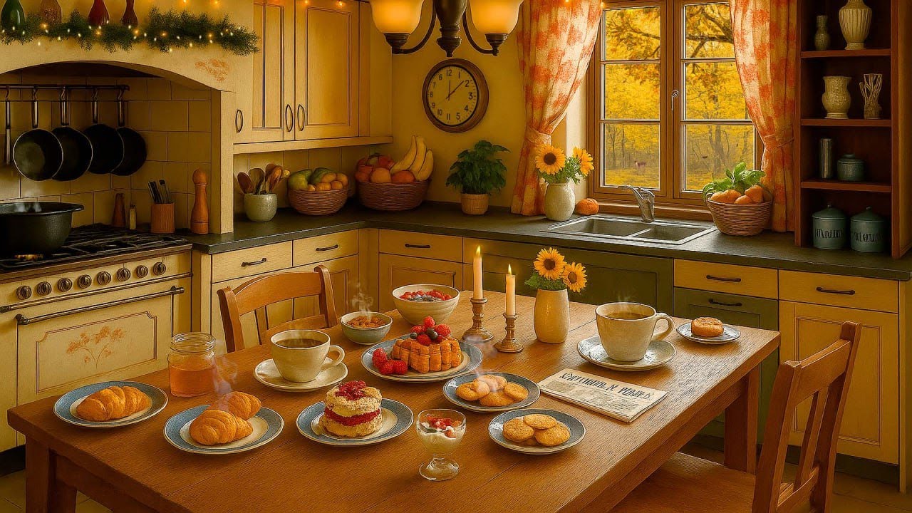 Cozy Grandma's Country Kitchen in Autumn🥞ASMR Ambience (birds singing ...