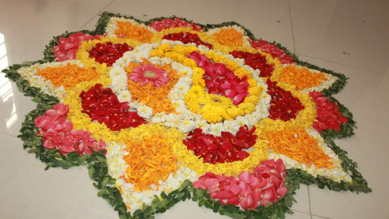 Big flower rangoli design for Diwali || Beautiful and colourful rangoli ...