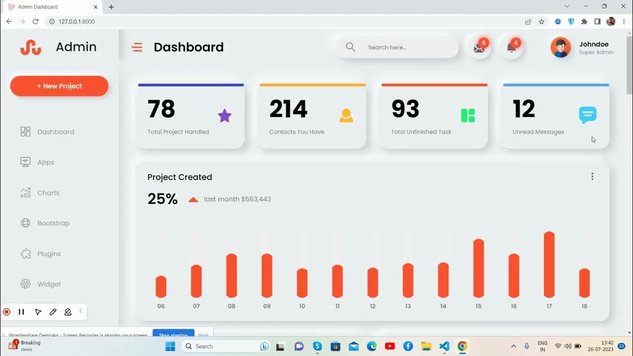 Create Animated Responsive Admin Dashboard Template using Laravel 10, Html, CSS and Charts - YouTube