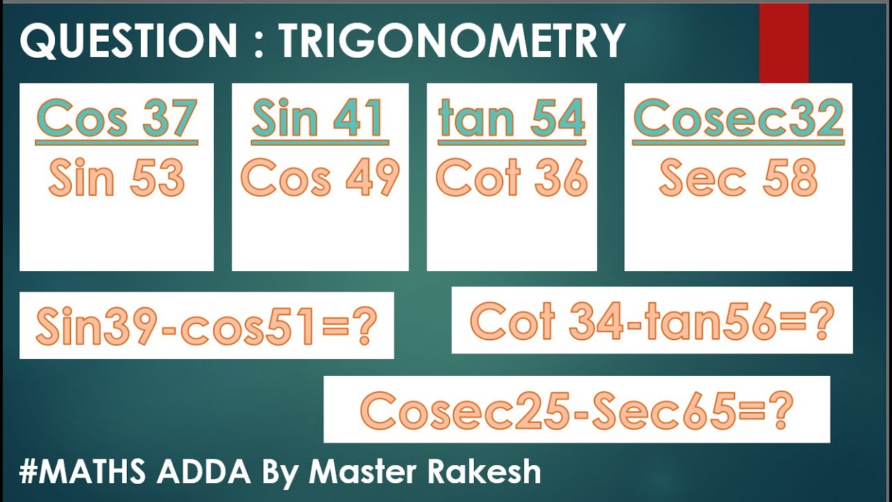 Find sin 39 /cos 51, Sin41/Cos 49 ; tan 54/Cot 36 ; Cosec32 / Sec ...