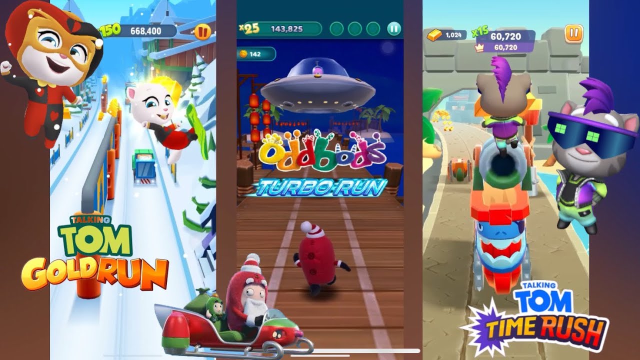 Talking Tom Gold Run carnival Angela - Oddbods Turbo Run santa - Time ...