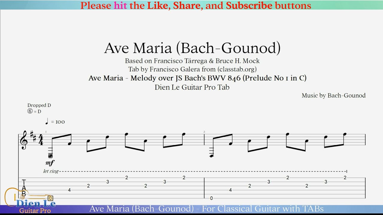 Ave Maria (Bach-Gounod) - For Classical Guitar with TABs - YouTube