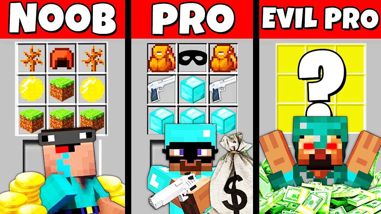 Minecraft Battle: NOOB vs PRO vs EVIL PRO: BANK ROBBERY CRAFTING ...