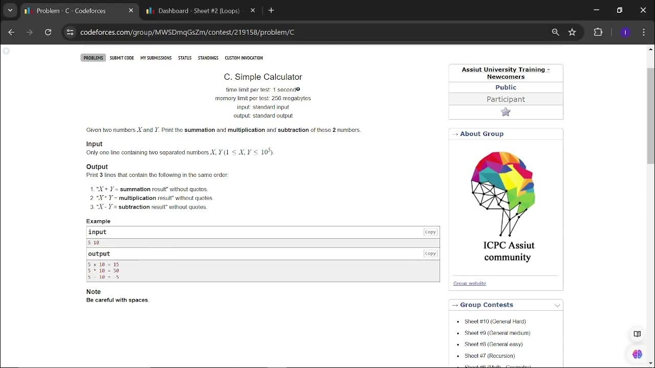 Assiut University Training - Newcomers || C-Simple Calculator(problem solving with python) - YouTube