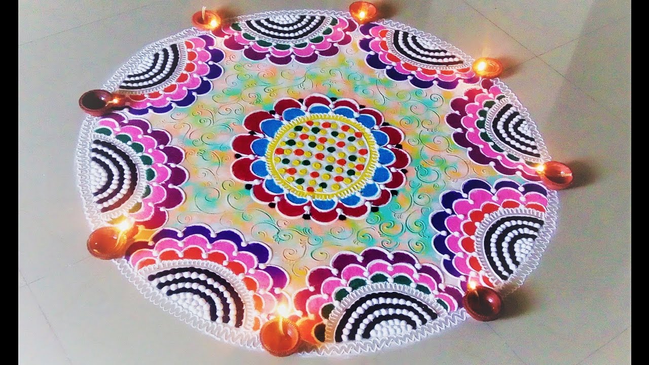 Innovative and unique multicolour rangoli.Diwali Special Rangoli. - YouTube