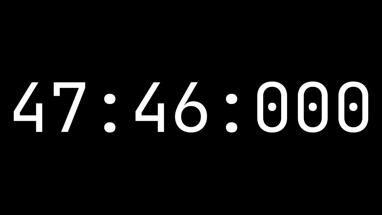 Countdown timer 47 minutes, 46 seconds [47:46:000] - White on black ...