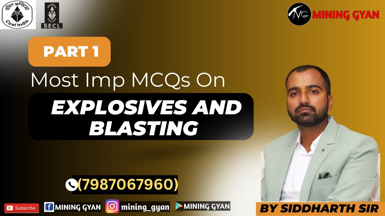 SECL MS Exam Expected MCQs Part 1 based on Explosives & Blasting by Siddharth Sir/Mining Gyan ...