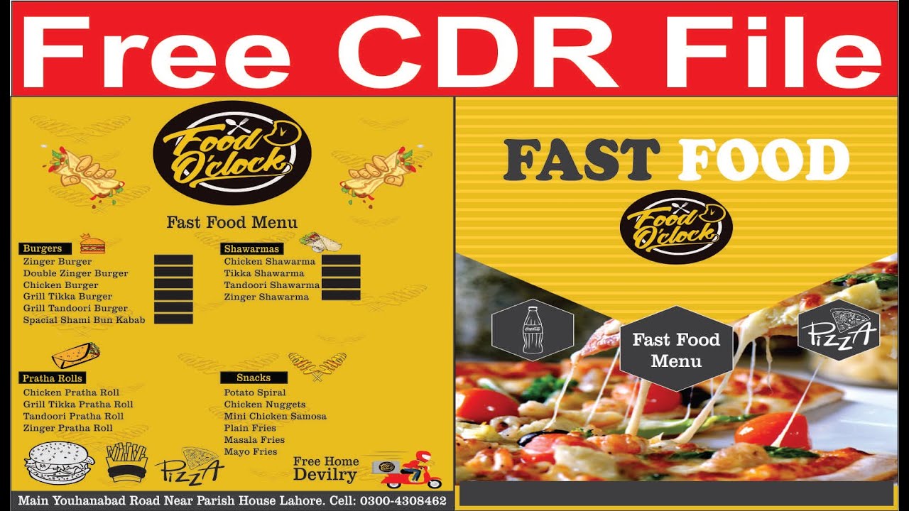 PIZZA & BURGER HUT Fast Food Menu CDR File Free Download | Original CDR ...