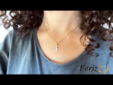 FerizZ Altın Kaplama Zirkon Taşlı F Harfi Kadın Kolye KLY-300
