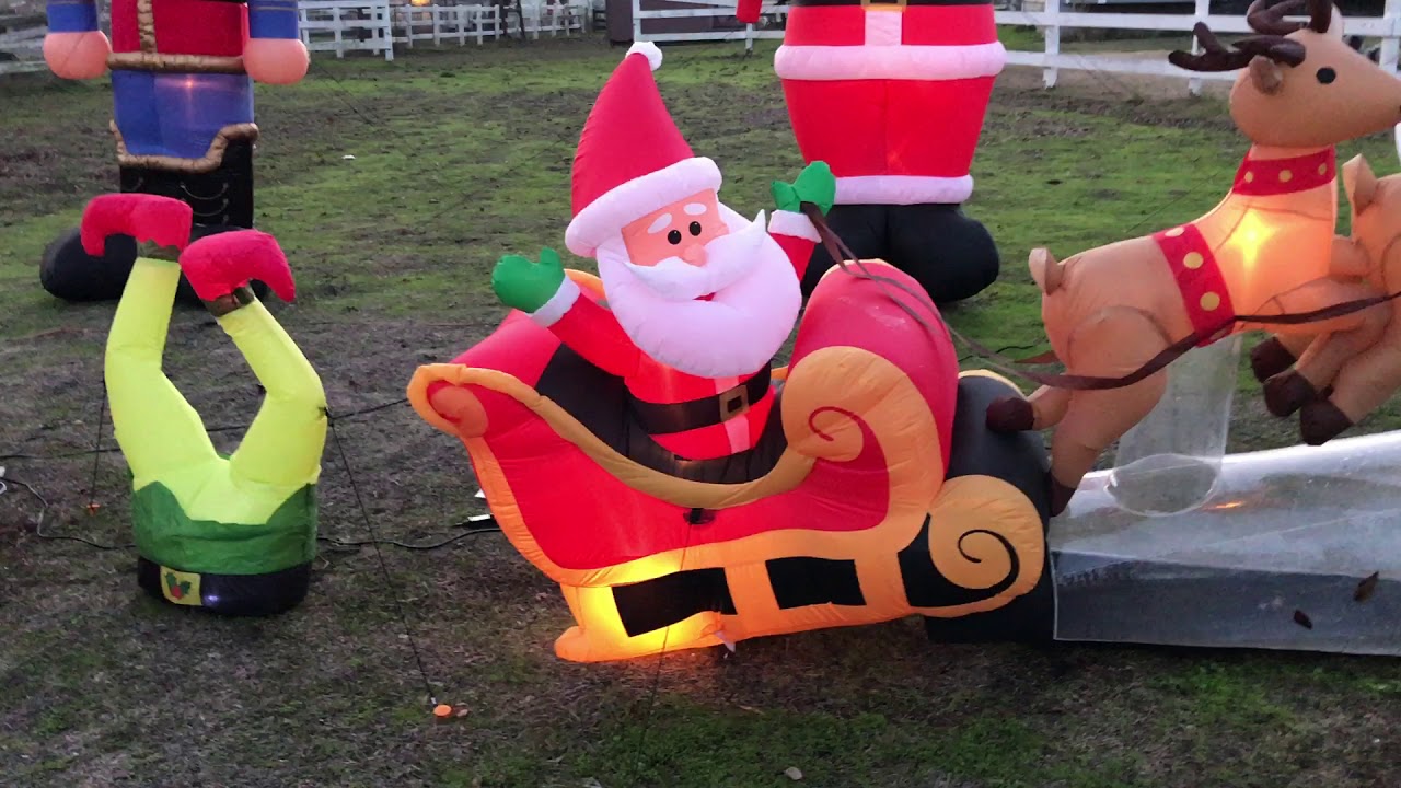 Review on 2018 sleigh with 3 reindeer inflatable - YouTube