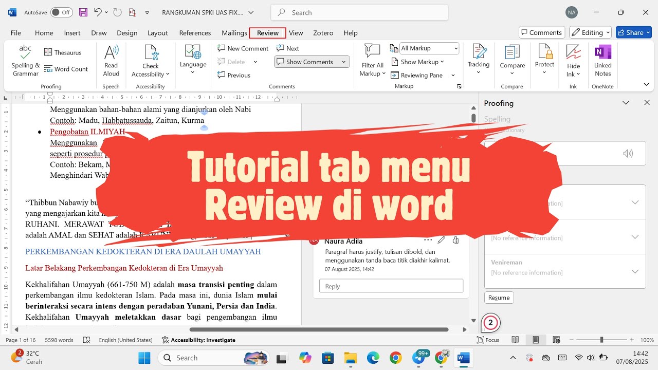 Tutorial menggunakan tab menu REVIEW di word - YouTube