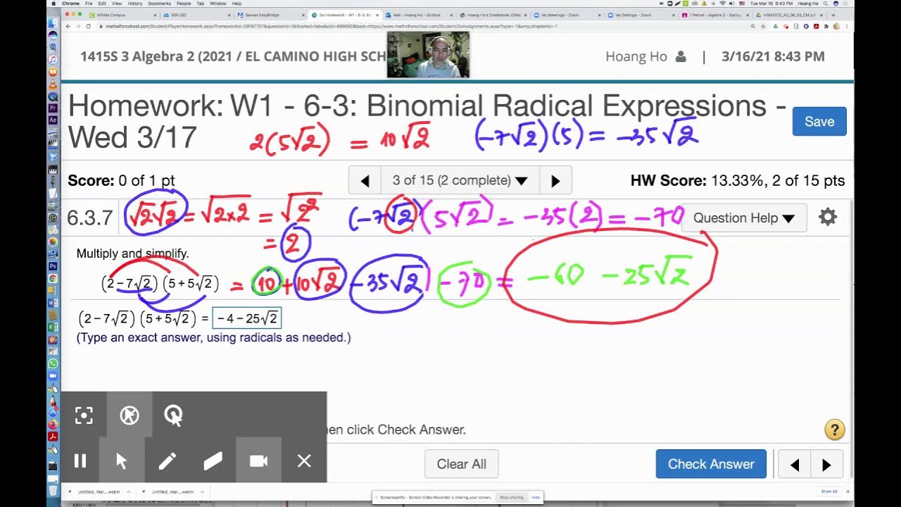 Algebra 2 - 6-3: Binomial Radical Expressions - YouTube