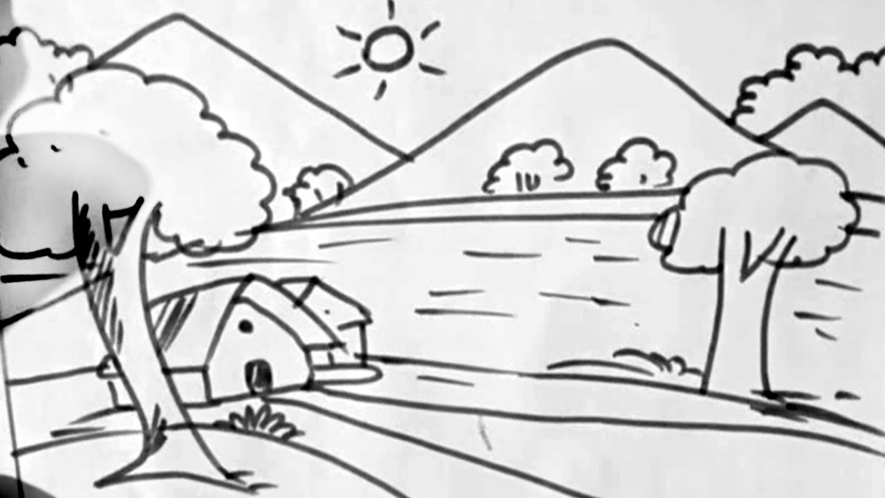 How to draw scenery with Sun drawing - River drawing - House drawing ...