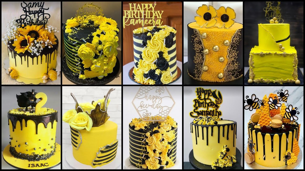 💛🖤Yellow & Black Colour Cake Design 2024/Yellow Cake Design/Cake ...