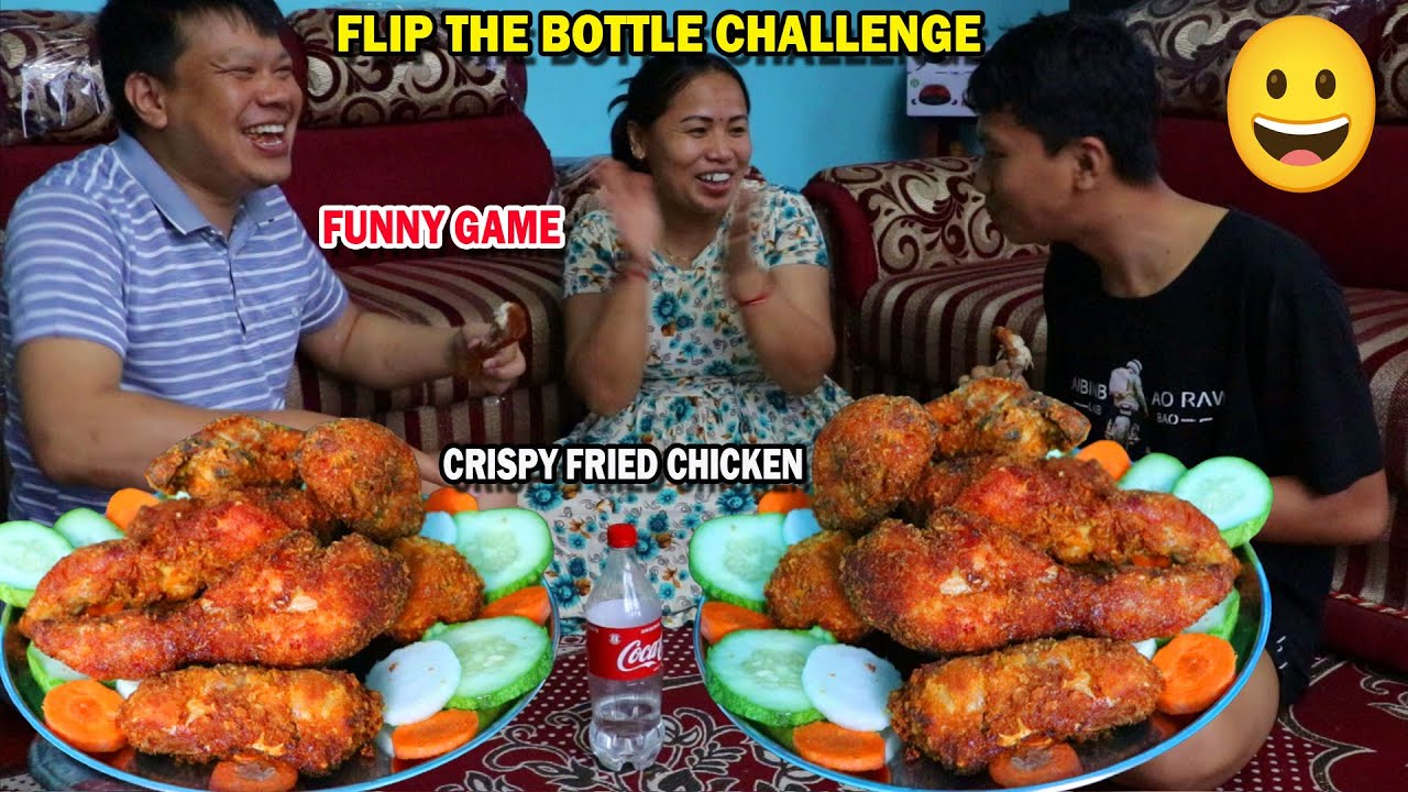 FLIP THE BOTTLE CHALLENGE 😀😀 CRISPY FRIED CHICKEN | FUNNY GAME WITH FAMILY @HamroSathi - YouTube