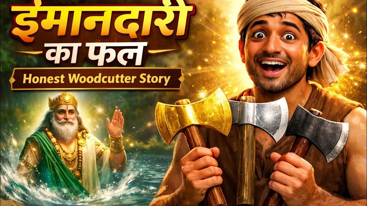 Imandari ka phal !moral story in hindihonest woodcutter storyईमानदारी ...