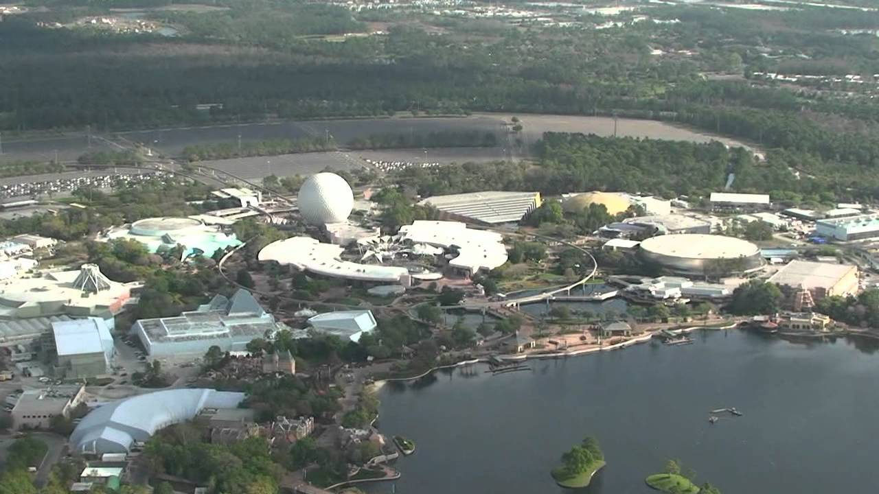 Epcot Aerial Views from Small Airplane, World Showcase, Future World 3 ...