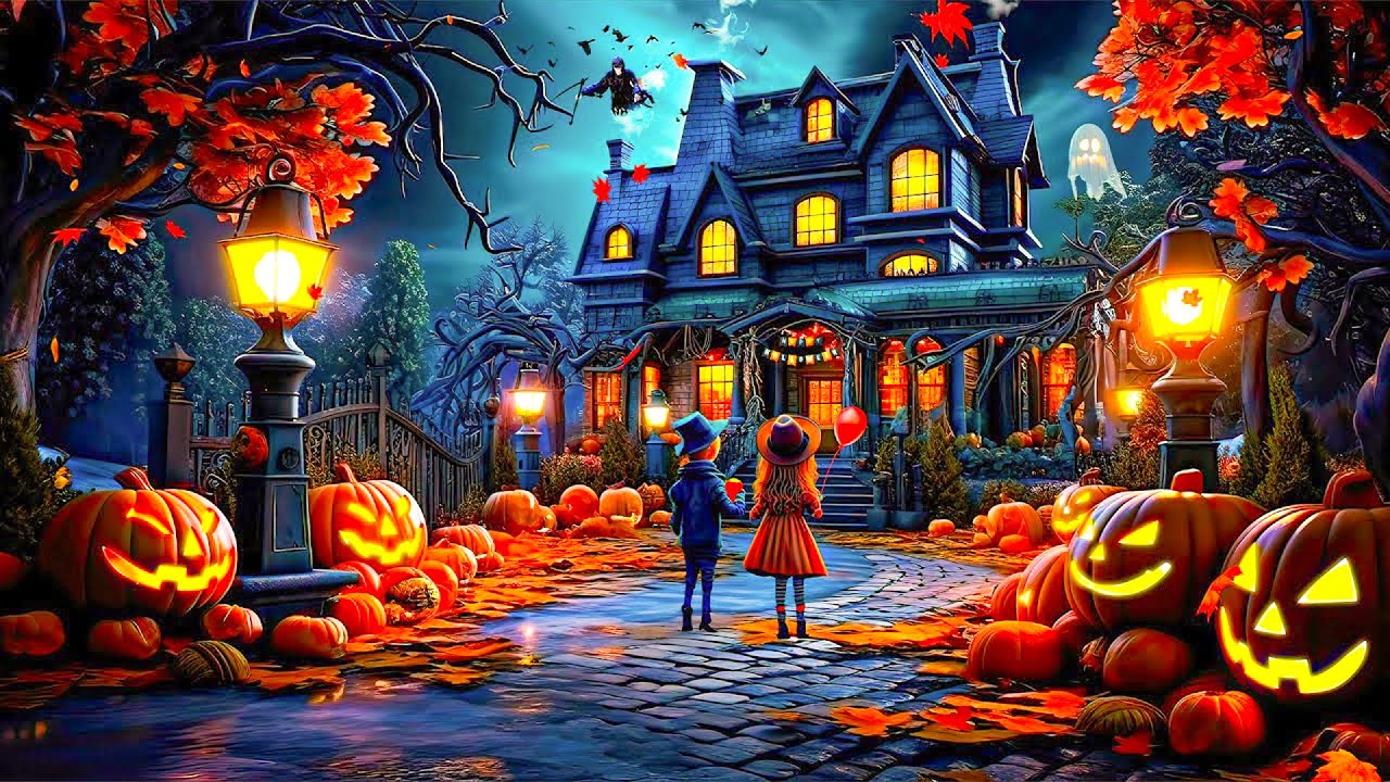 Autumn Halloween Ambience 🎃 Midnight At The Abandoned Haunted House 👻 ...