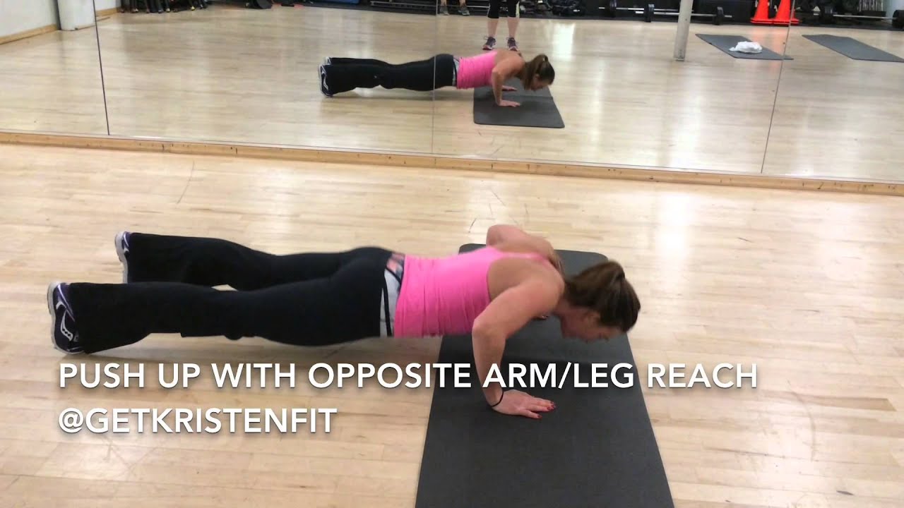Push up with opposite arm/leg reach - YouTube