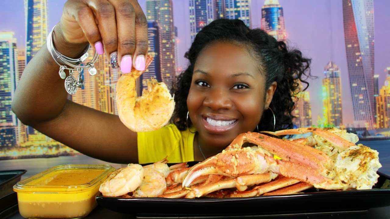 SEAFOOD BOIL | Snow Crab Legs and Colossal Shrimp Mukbang | The Chomp ...