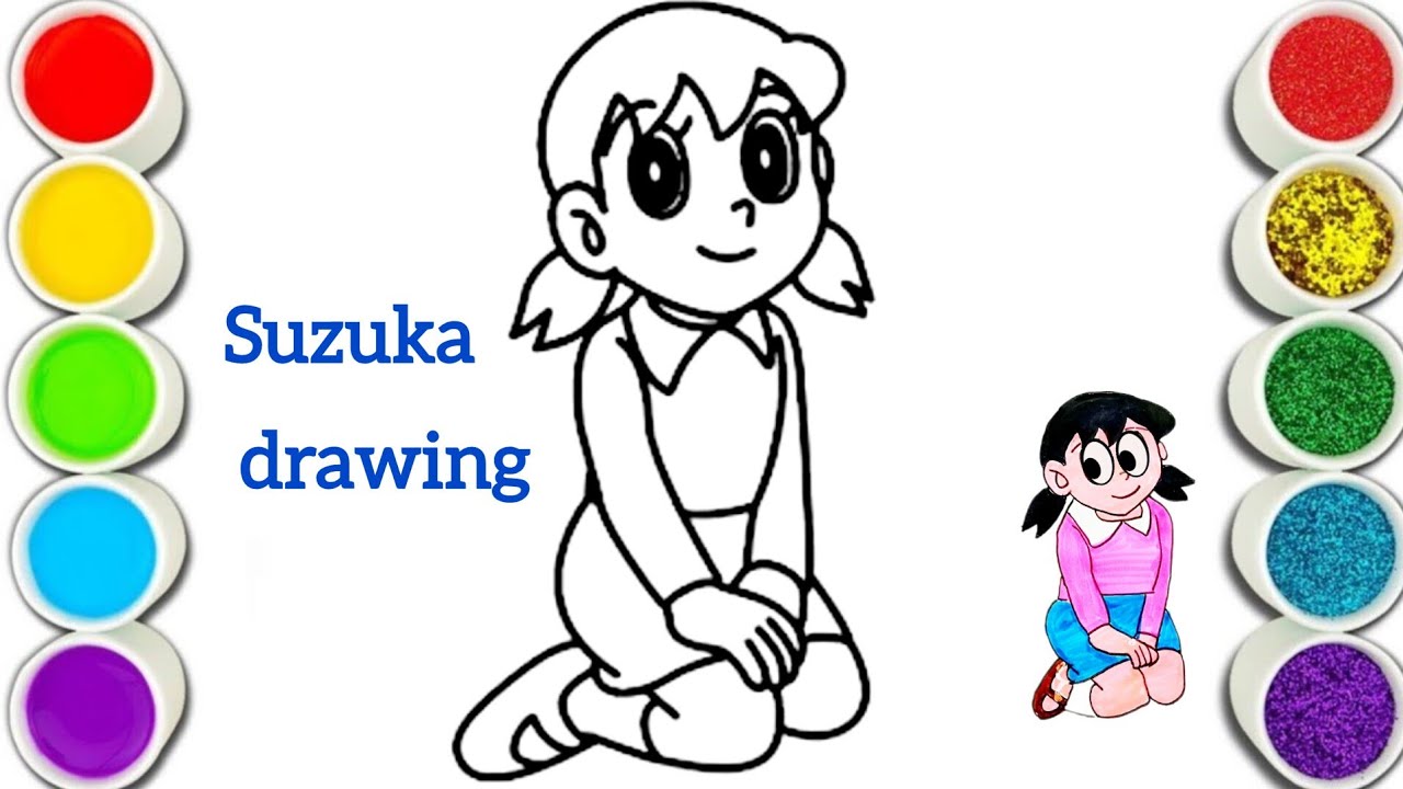 Shizuka from Doremon drawing colouring painting for kids and toddlers ...