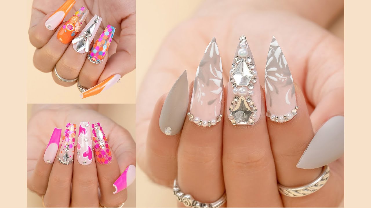 5 EASY RHINESTONE NAIL EAS | NAIL ART DESIGNS COMPILATION #SHORTS - YouTube