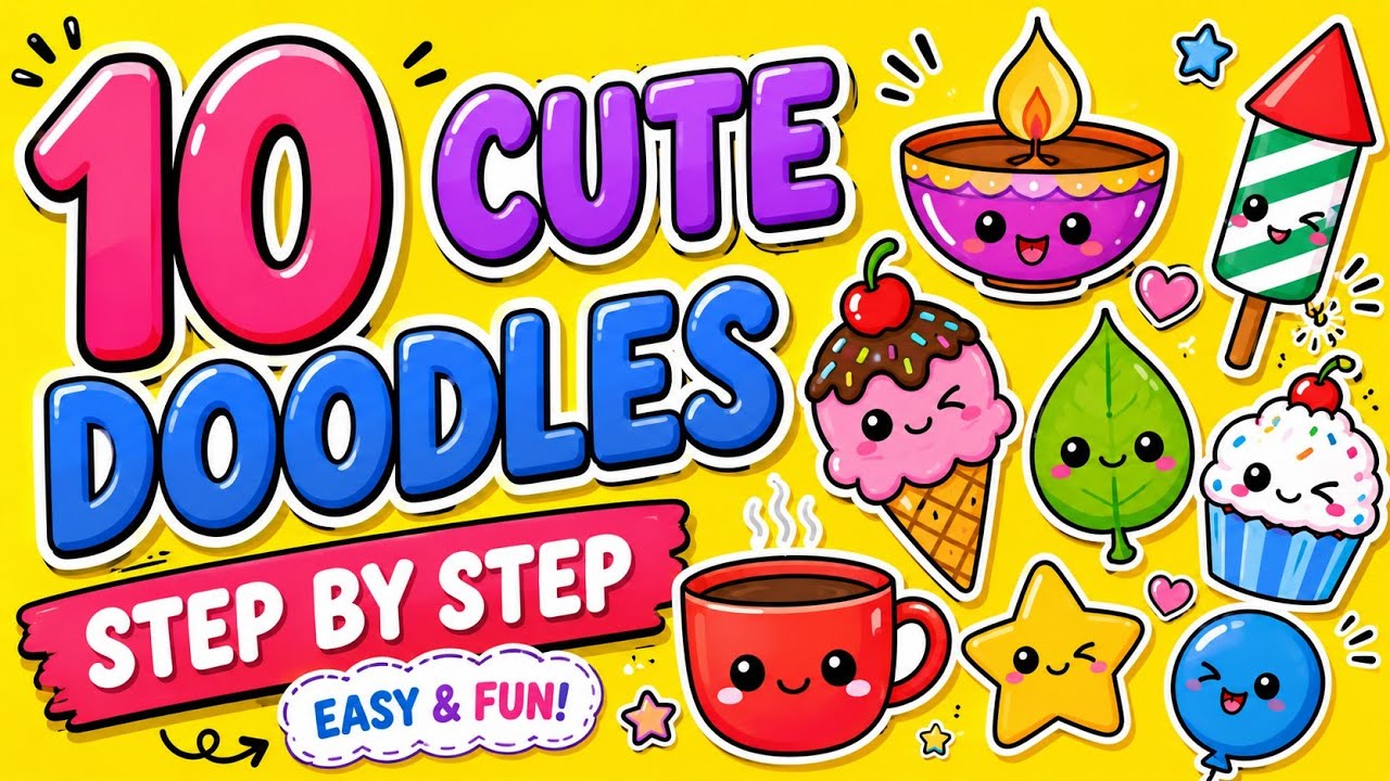 🎨 “10 Cute Objects Doodle Drawing | Easy & Relaxing Sunday Art | Doodle ...