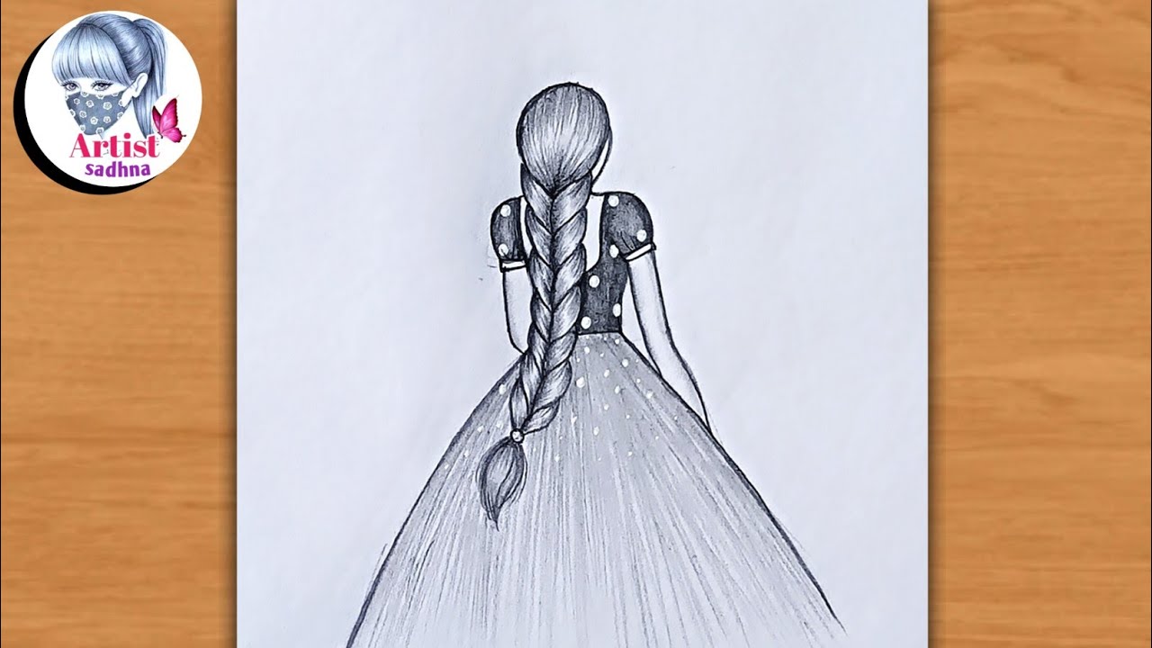 How to draw a girl backside braid hair // Drawing tutorial step by step ...