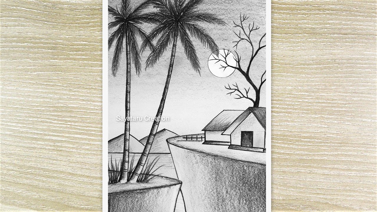 How to draw Beautiful Night Scene by Pencil Sketch, Pencil Drawing for ...