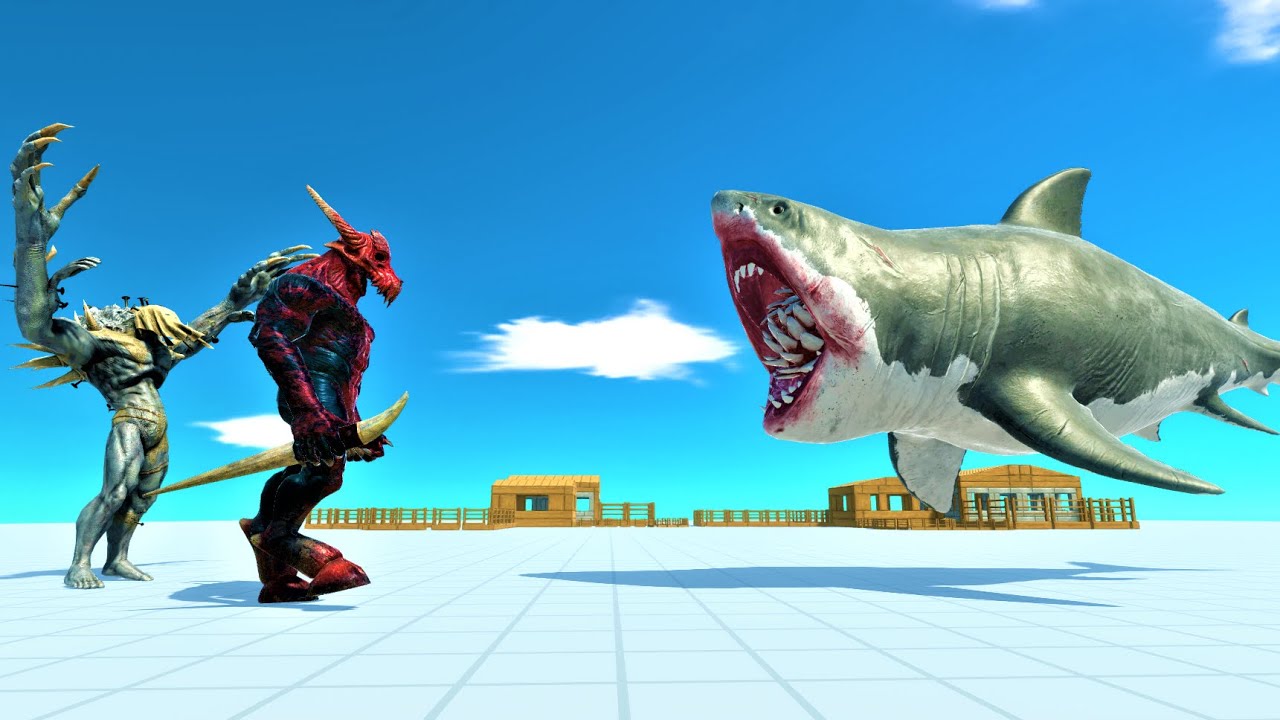 Boss and mini boss vs mutant megalodon ARBS animal revolt battle ...