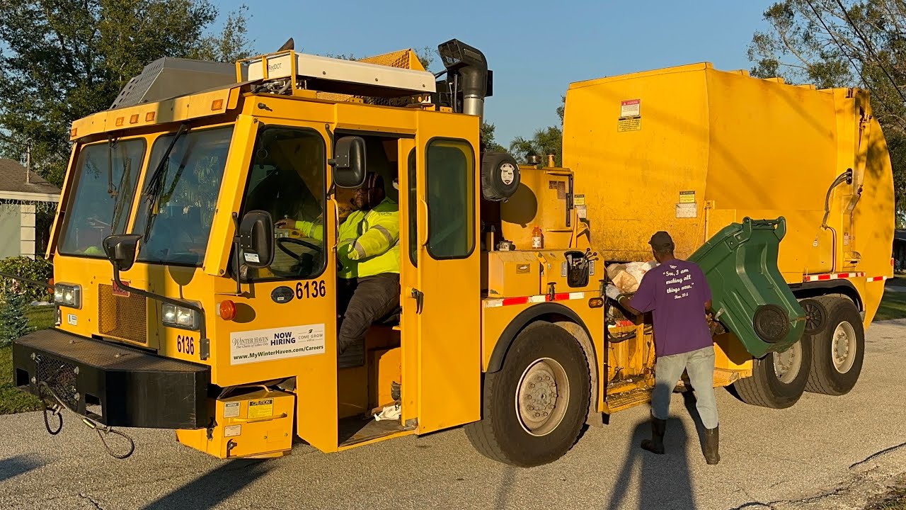 3 Man Yellow Lodal EVO MSL Garbage Truck on a Evening Trash Run - YouTube